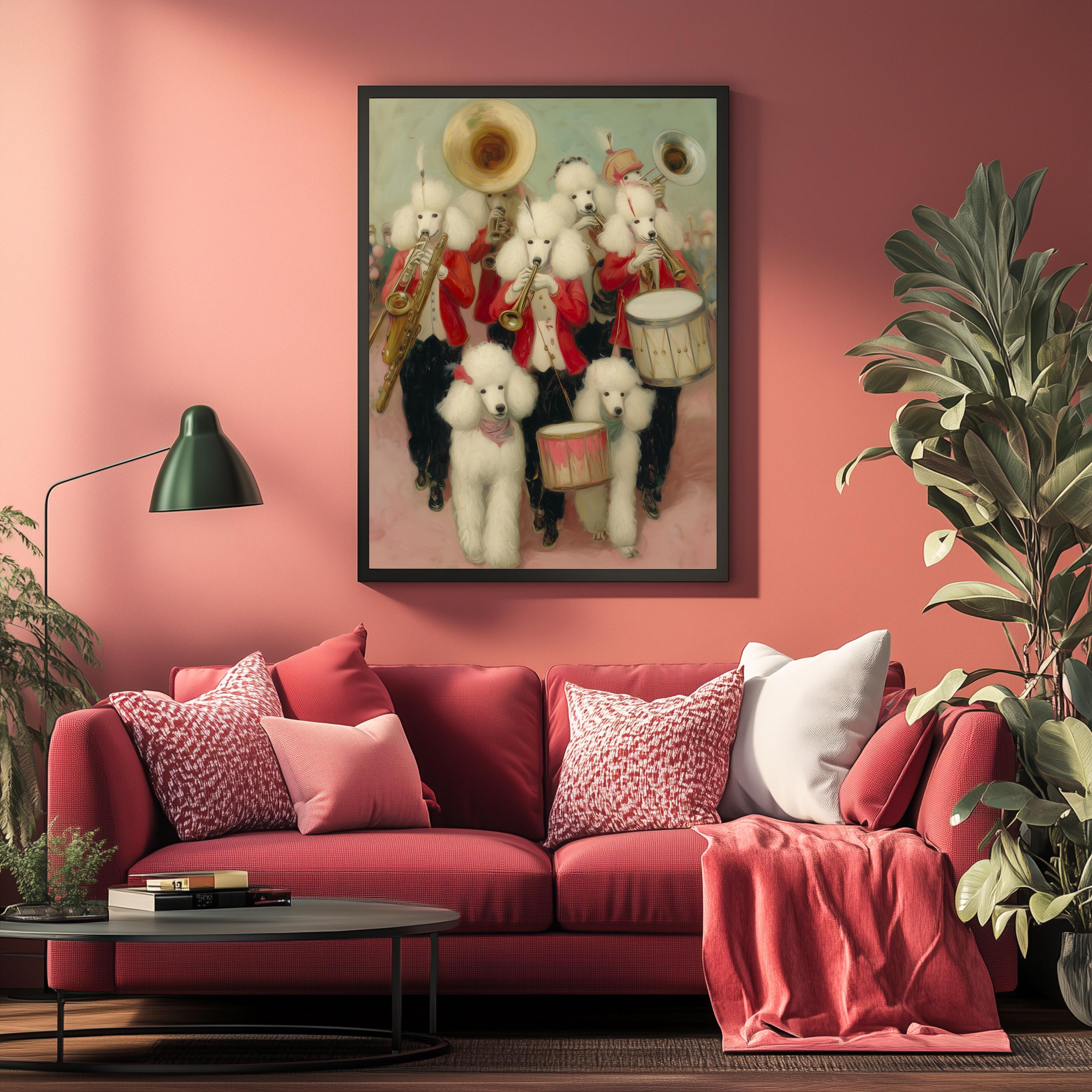 Poodle Brass Parade Wall Art | Marching Band Dog Illustration | Vintage ...