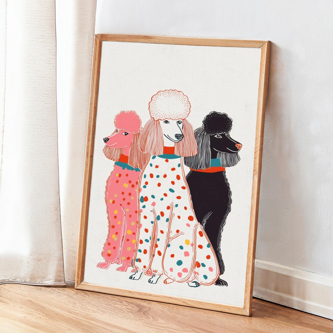 Colorful Poodle Wall Art – Funny Dog Print With Polka Dot Design for ...
