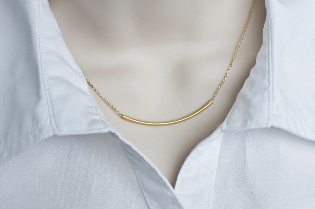 Gold Tube Necklace - Gold Plated Matte Tube Necklace, Everyday Wear ...