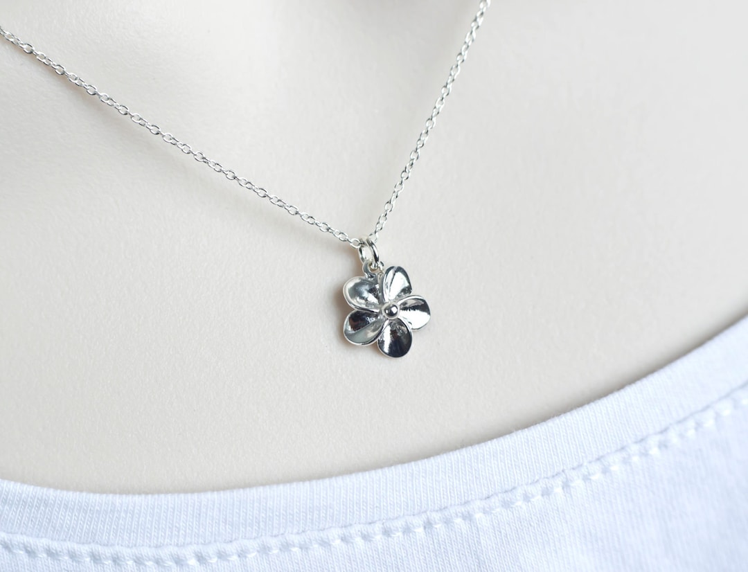 Tiny Sterling Silver Flower Necklace, Small Plumeria Necklace, Sterling ...