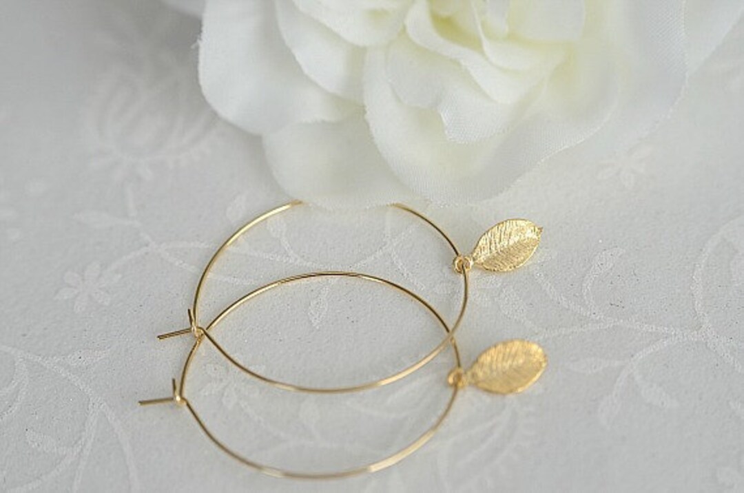 Tiny Gold Leaf Hoops - Gold Filled Hoops - Simple, Delicate, Everyday ...
