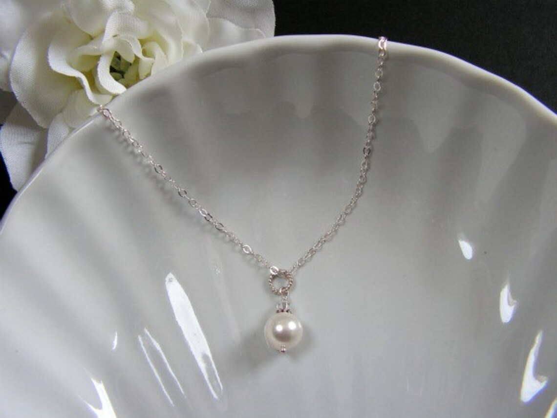 Single Pearl Necklace, Bridal Pearl Necklace, Swarovski Single Pearl ...