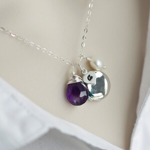 Initial Locket Necklace, Amethyst and Silver Locket Necklace, Custom ...