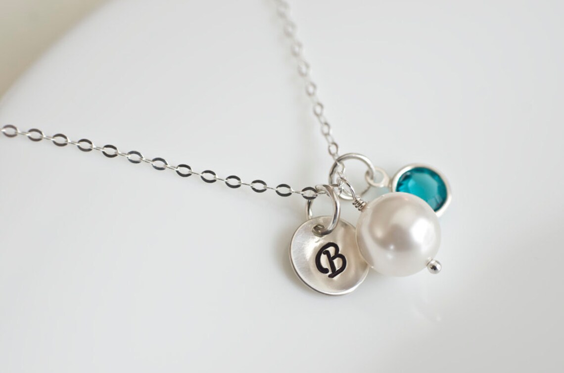 Personalized Birthstone Initial Necklace Birthstone Initial | Etsy