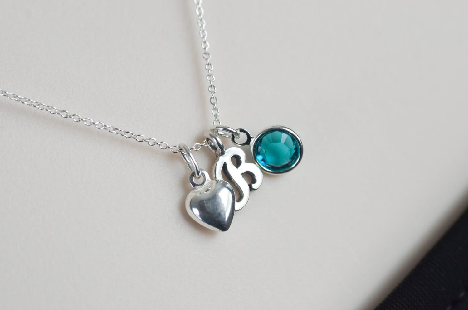 Birthstone Initial Necklace Sterling Silver Personalized | Etsy