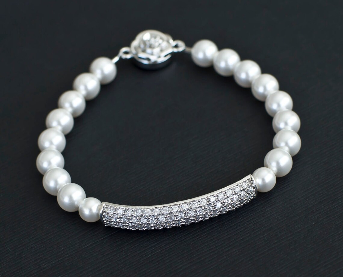 Bridal Bracelet, Bridal Pearl Bracelet, Bridesmaids Bracelet, White ...