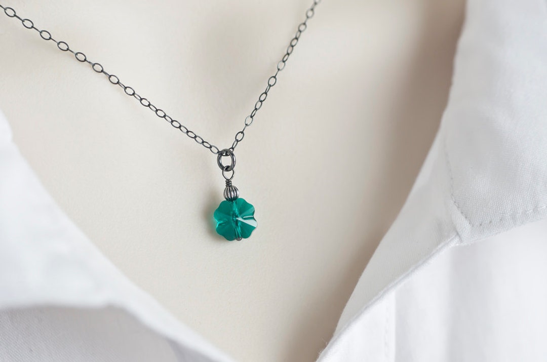 Emerald Green Clover Necklace, Emerald Green Swarovski Crystal Pendant ...