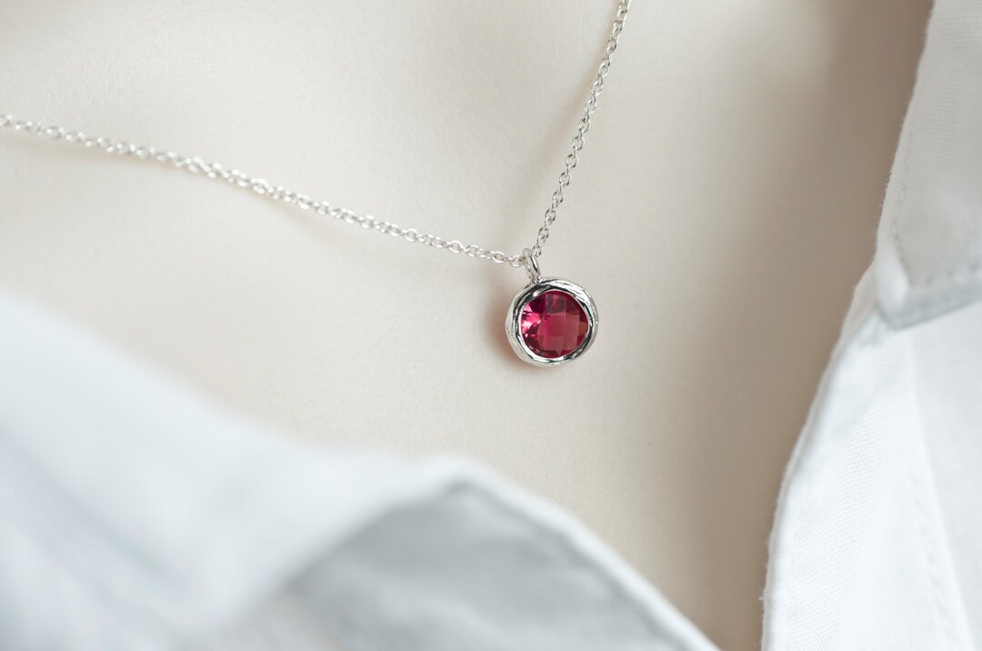 Red Ruby Necklace, Red Ruby Round Glass Drop, Bridesmaids Gift, Dainty ...