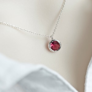 Red Ruby Necklace, Red Ruby Round Glass Drop, Bridesmaids Gift, Dainty ...