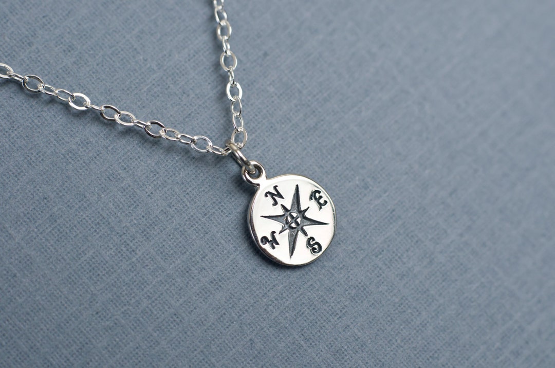Compass Charm Necklace, Silver Compass Charm Necklace, Friendship ...