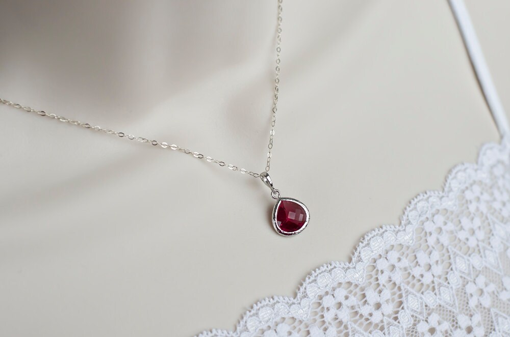 Ruby Necklace Bridesmaids Necklace Ruby Glass Necklace - Etsy