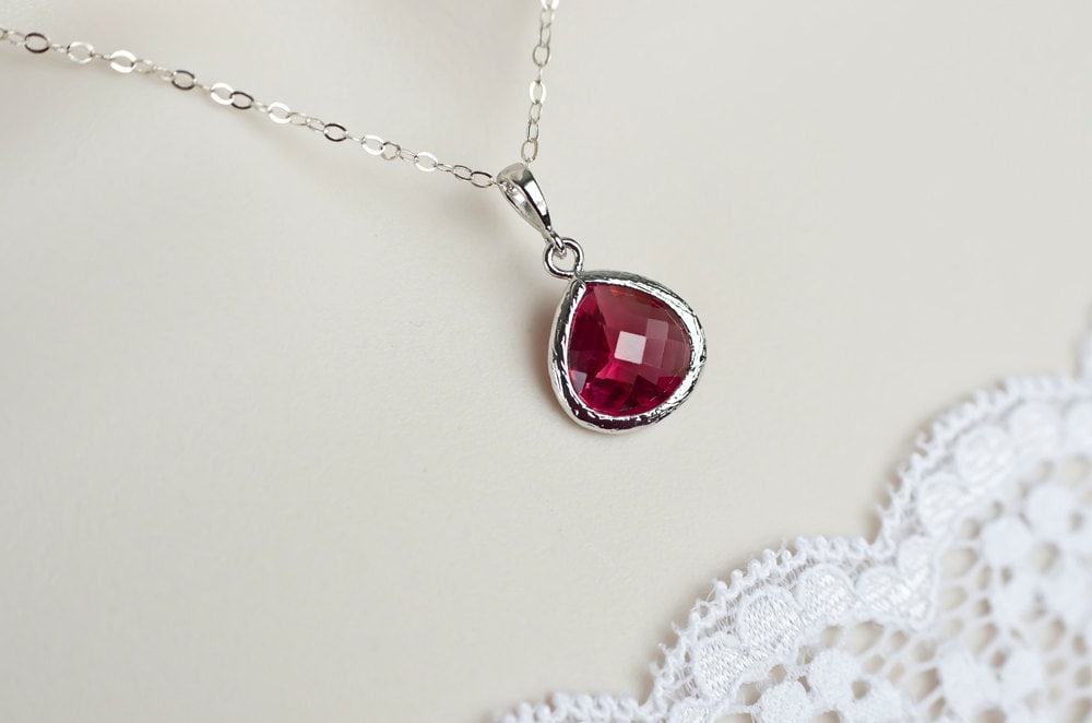 Ruby Necklace Bridesmaids Necklace Ruby Glass Necklace - Etsy
