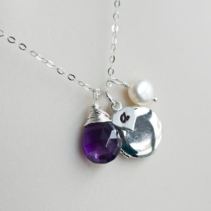 Initial Locket Necklace, Amethyst and Silver Locket Necklace, Custom ...