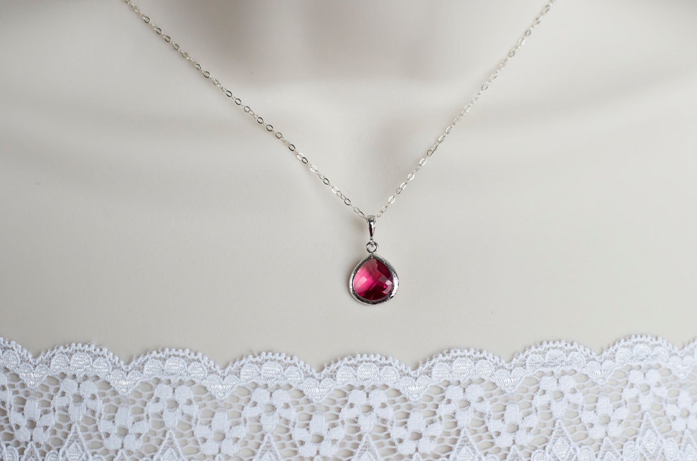 Ruby Necklace Bridesmaids Necklace Ruby Glass Necklace | Etsy