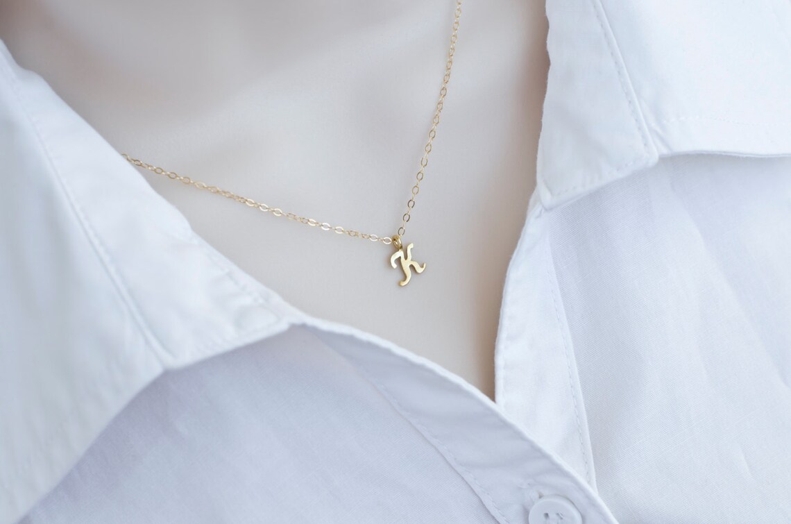 Initial Necklace Gold Filled Initial Necklace Script Initial - Etsy