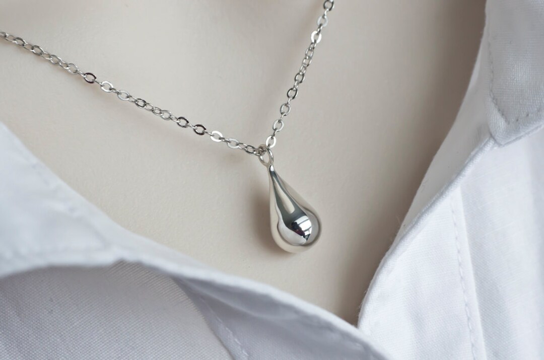 Teardrop Necklace, Sterling Silver Teardrop Necklace, Modern Minimalist ...