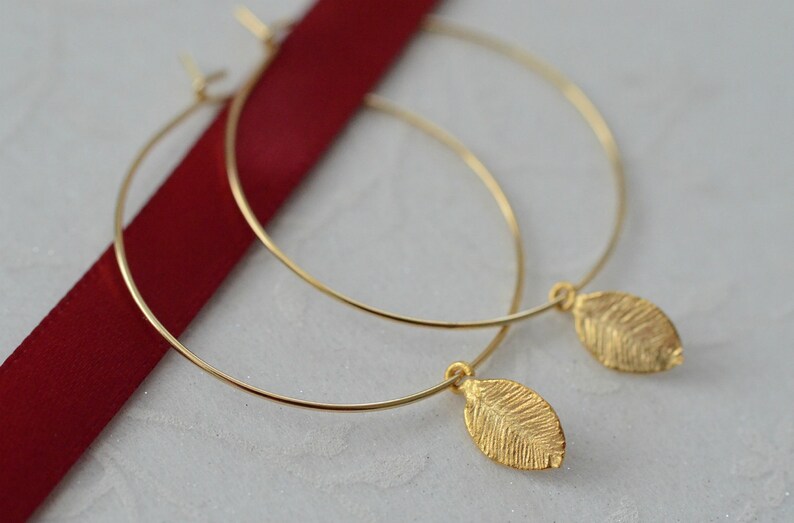 Tiny Gold Leaf Hoops - Gold Filled Hoops - Simple, Delicate, Everyday ...