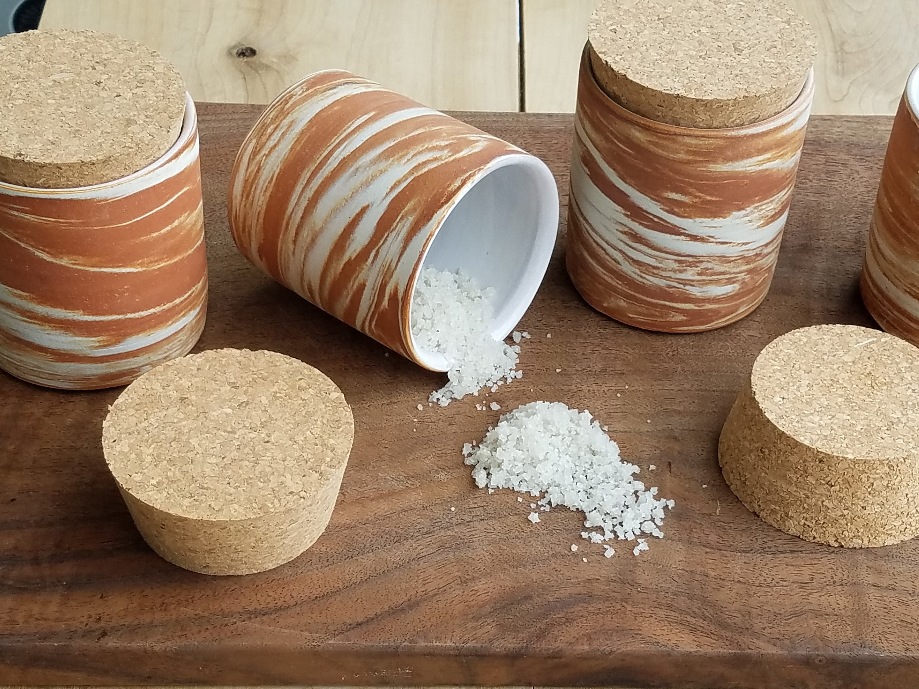 Marble Storage Vessel Kitchen Pottery Ceramic Salt Cellar with Cork Top ...