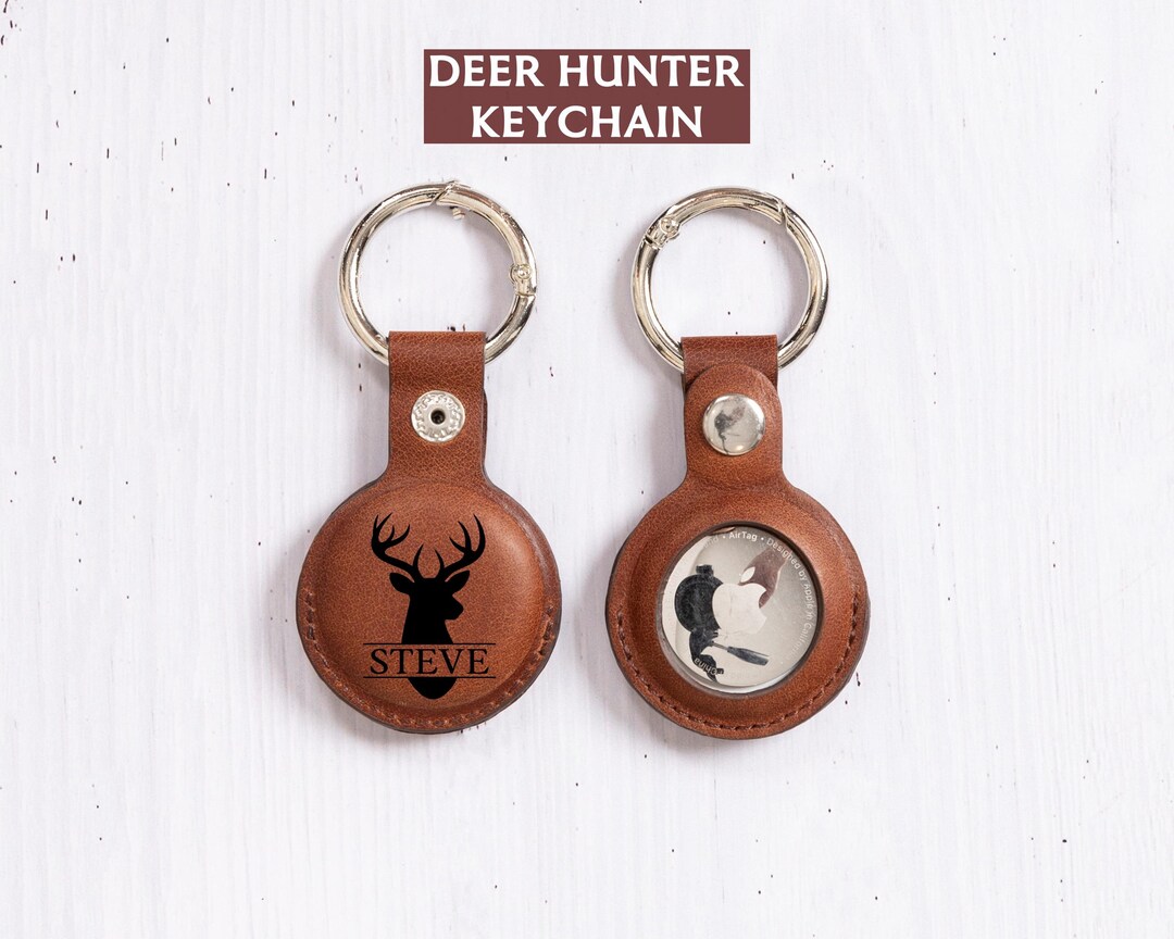 Custom Deer Hunting AirTag Keychain, Personalized Leather AirTag Holder ...