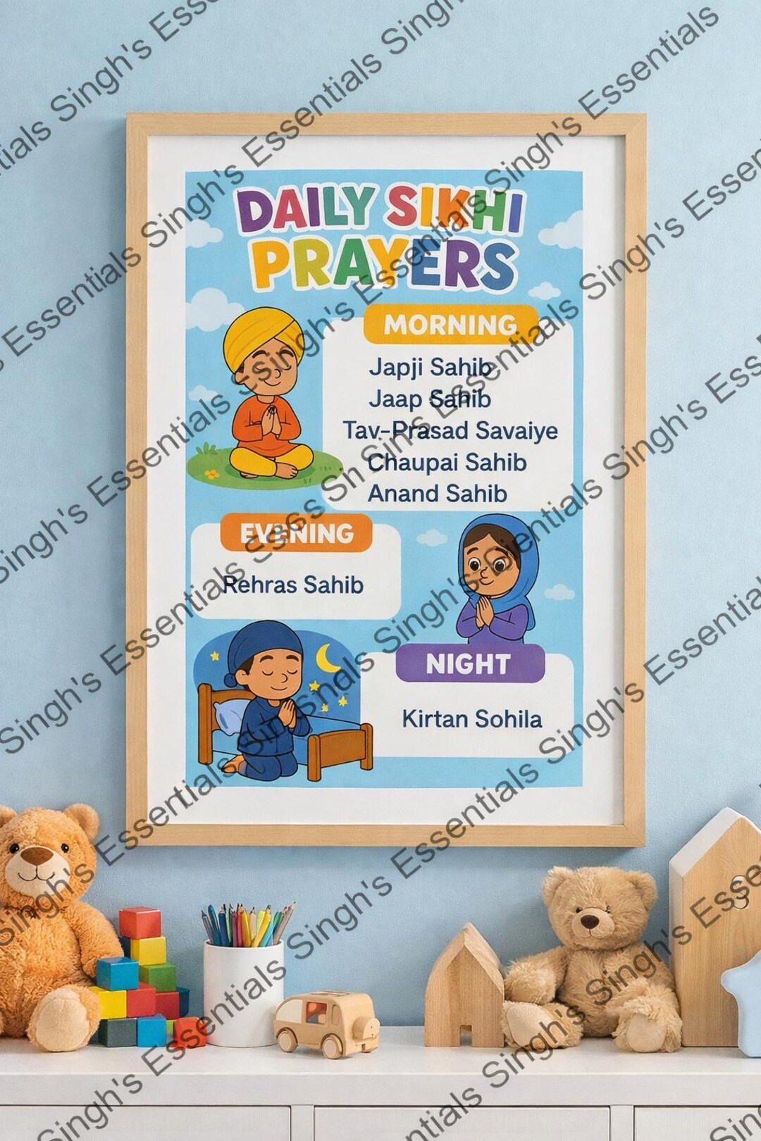 Daily Sikh Prayers for Kids Wall Art, Japji Sahib Rehras Sahib Kirtan ...