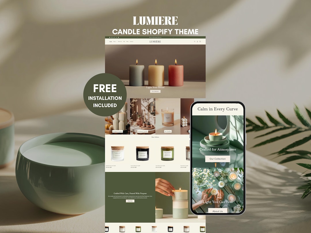 Lumiere Candle & Fragrance Shopify Theme: Minimalist Green Beige ...