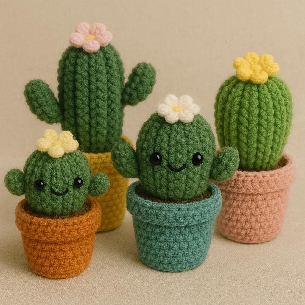 Crochet Cactus Pattern Set – Kawaii Plushies in Colourful Pots (PDF ...