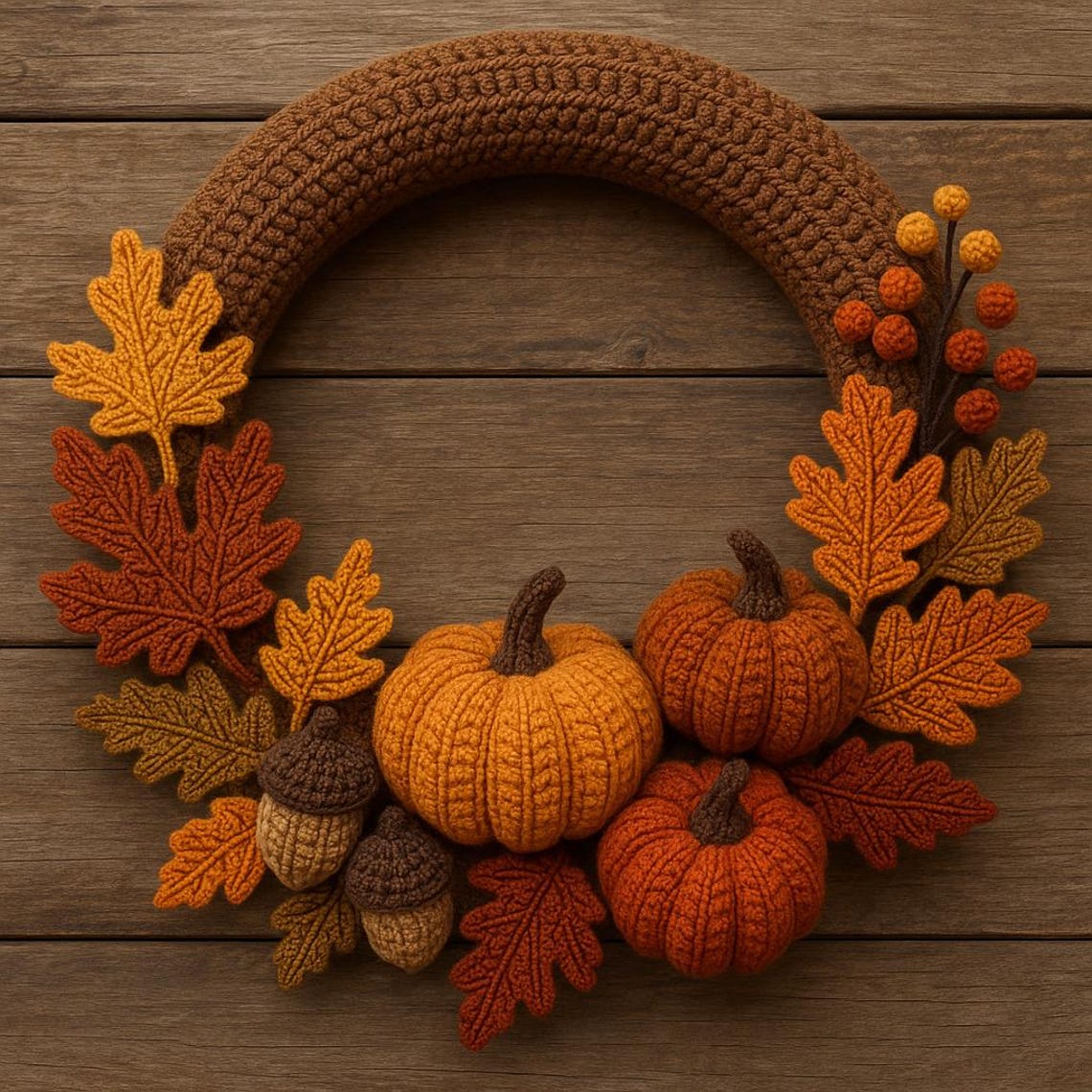 Fall Crochet Wreath Decorations Pattern Pdf– DIY Autumn Decor Pumpkins ...