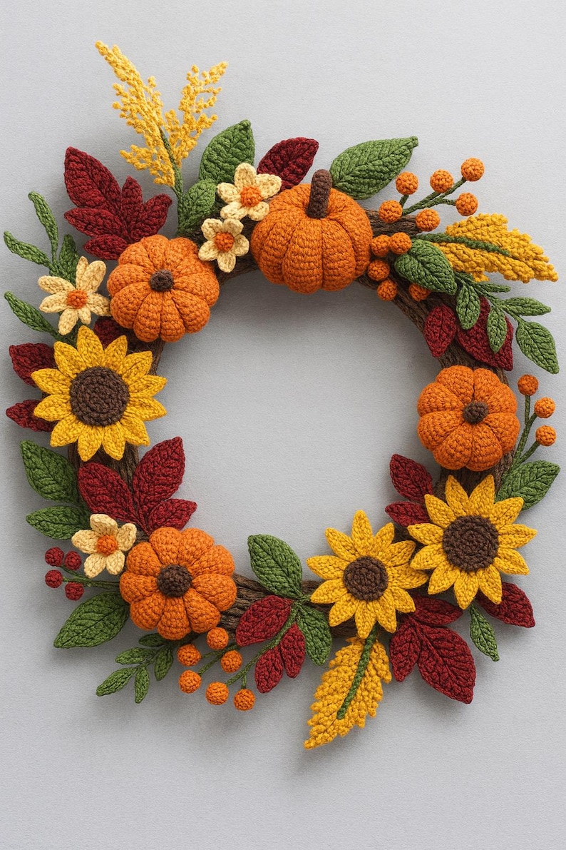 Crochet Autumn Wreath Pattern PDF | Fall Decor Crochet Pattern ...