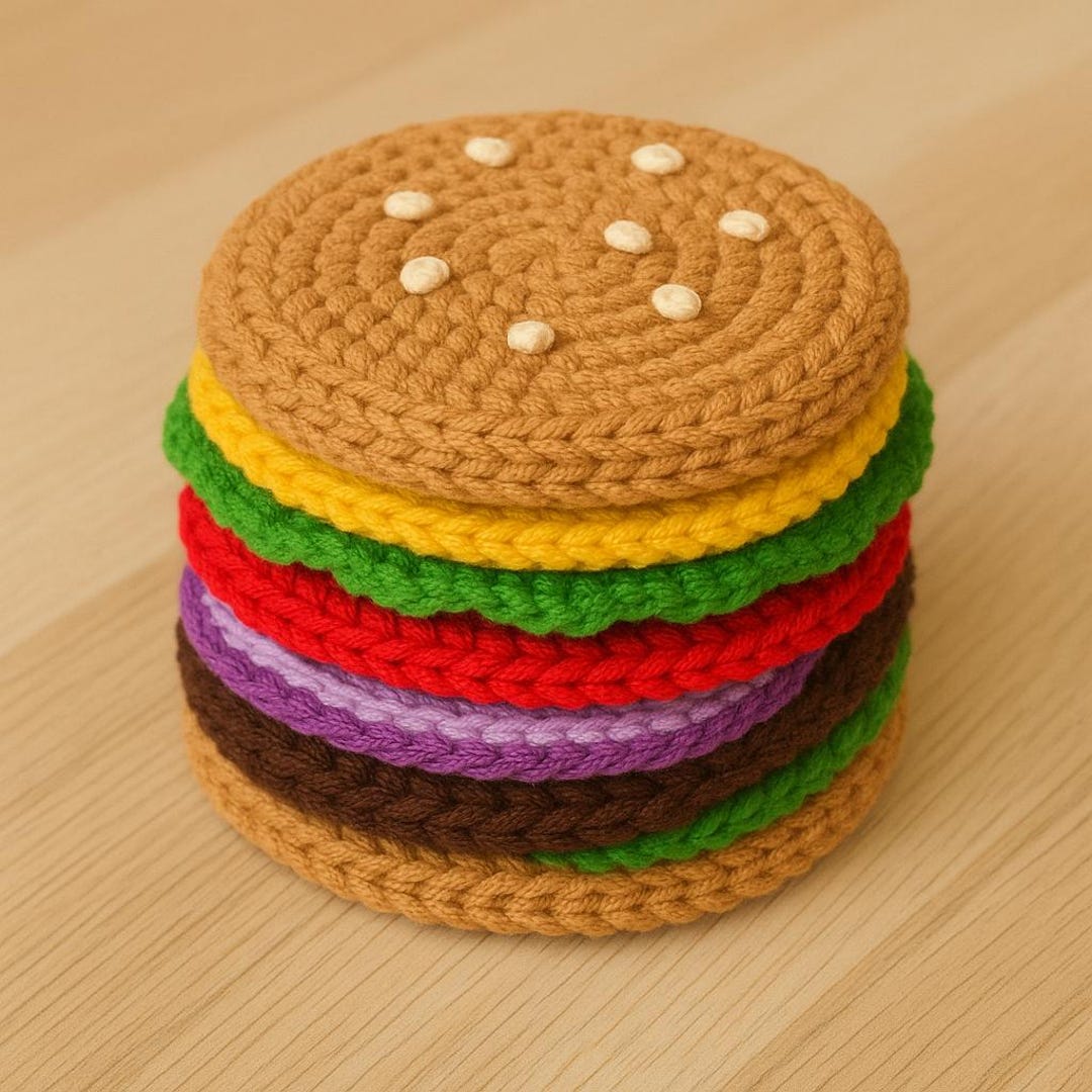Cute Crochet Burger Coaster Pattern – Stackable PDF Set - Digital ...