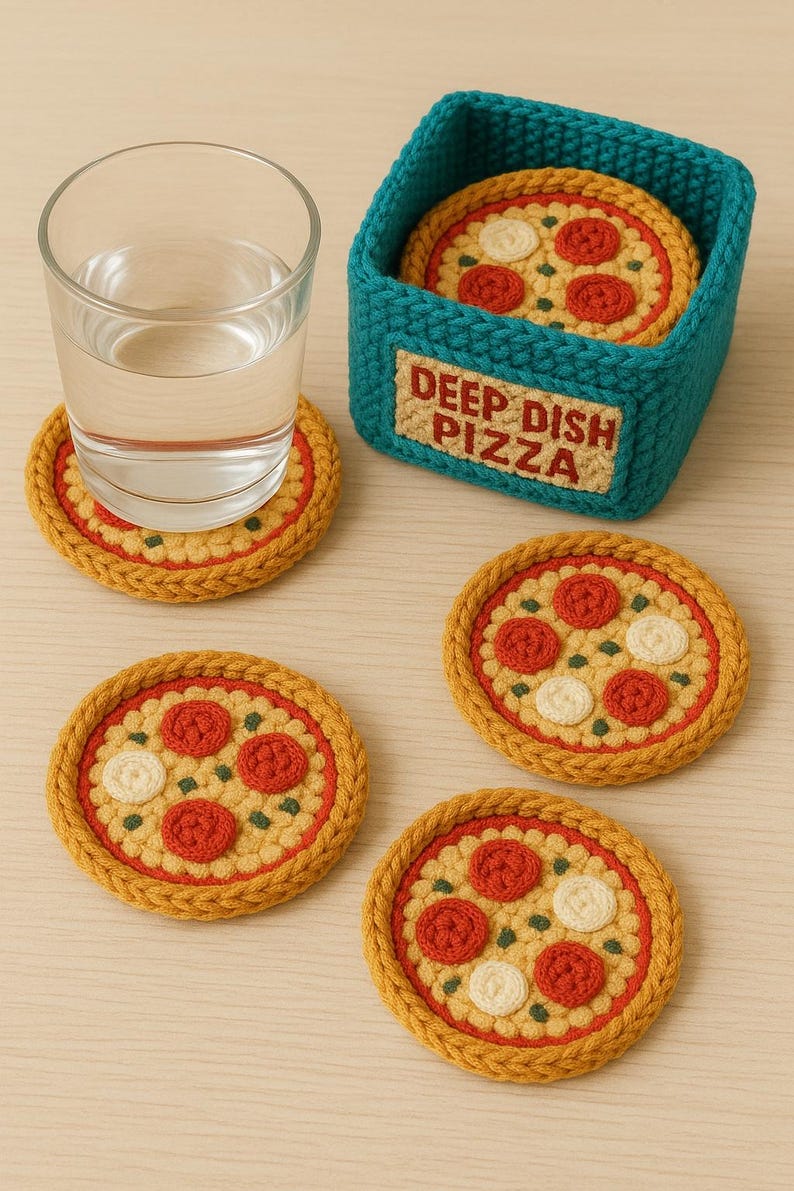 Crochet Pizza Coaster & Box Pattern – Fun Foodie Home Decor! - Digital ...