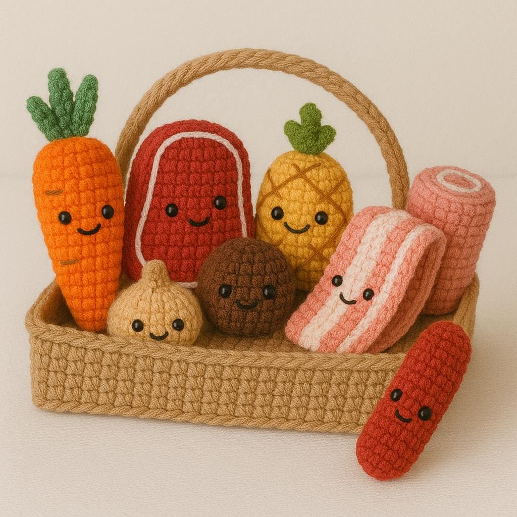 Cute Crochet Butcher Hamper Pattern – PDF Amigurumi Meats Set - Digital ...