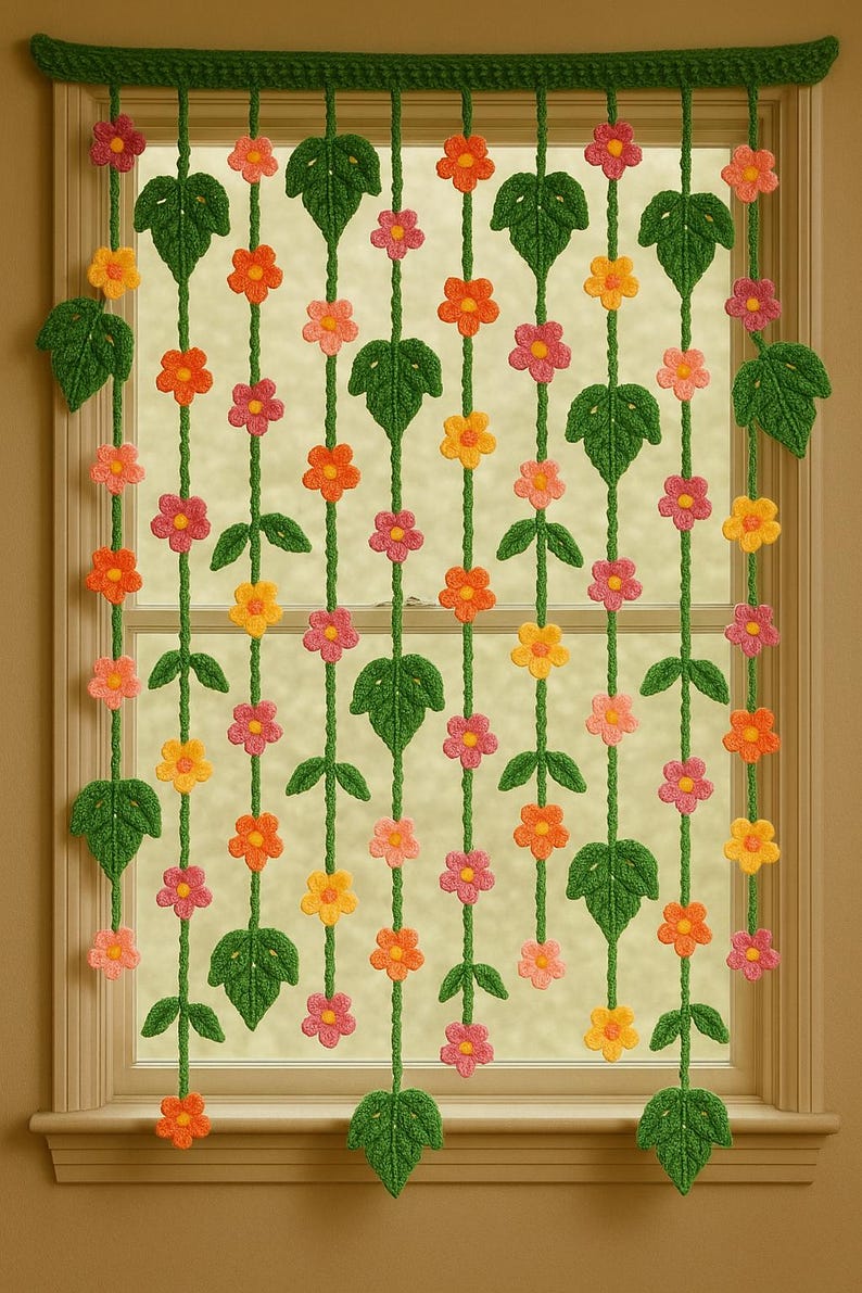 Boho Crochet Leaf & Flower Curtain Pattern | PDF Wall Hanging Decor ...