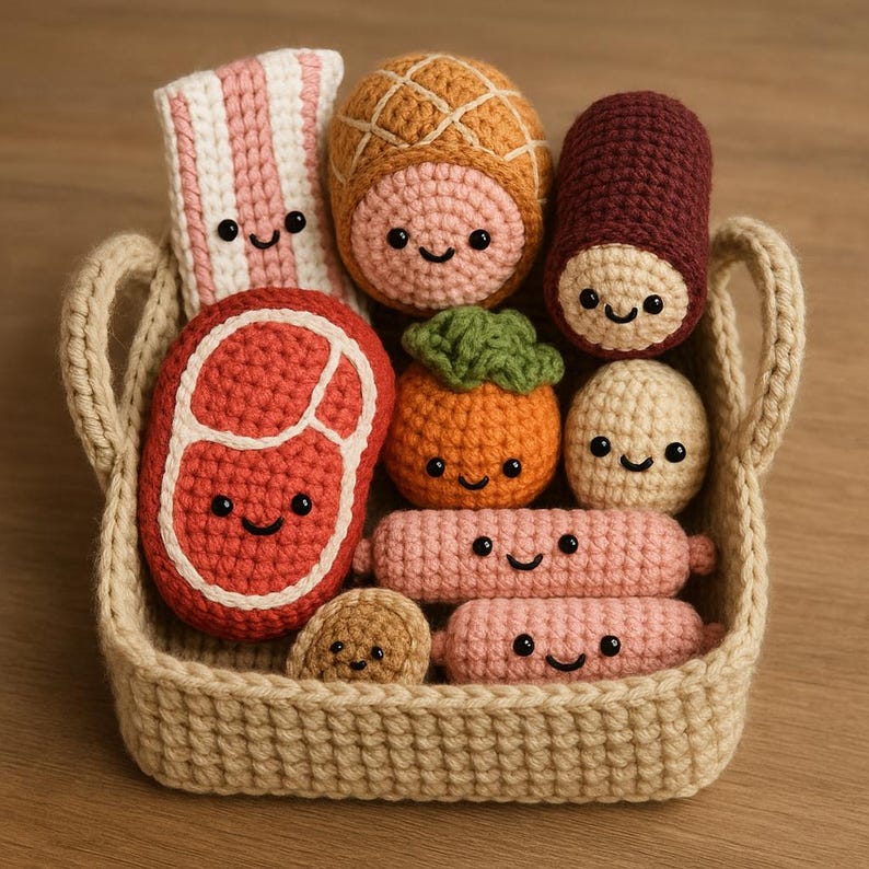 Cute Crochet Butcher Hamper Pattern – PDF Amigurumi Meats Set - Digital ...