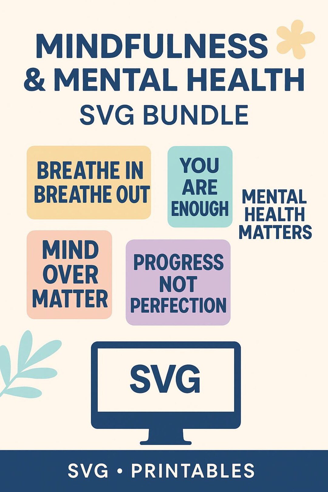 Mindfulness & Mental Health SVG Bundle | Inspirational Quotes for ...