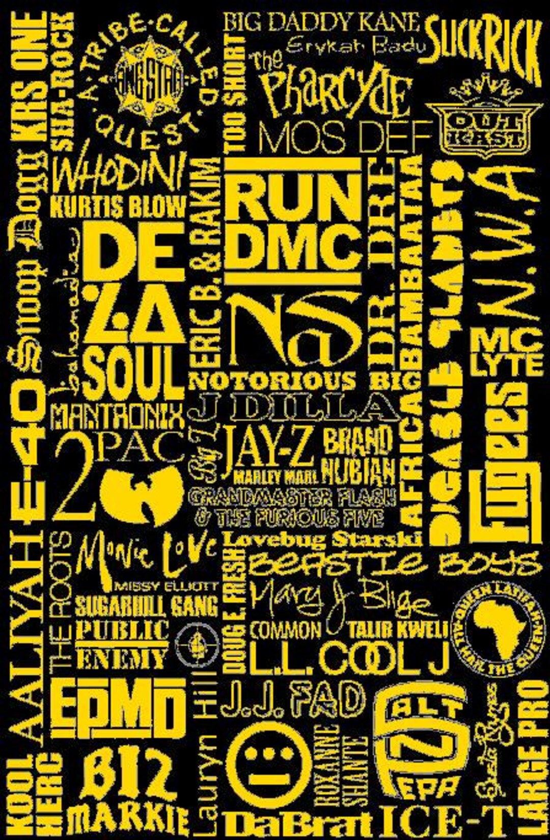 Hip Hop Legends Poster - Iconic Rappers Logos Collage - Digital ...