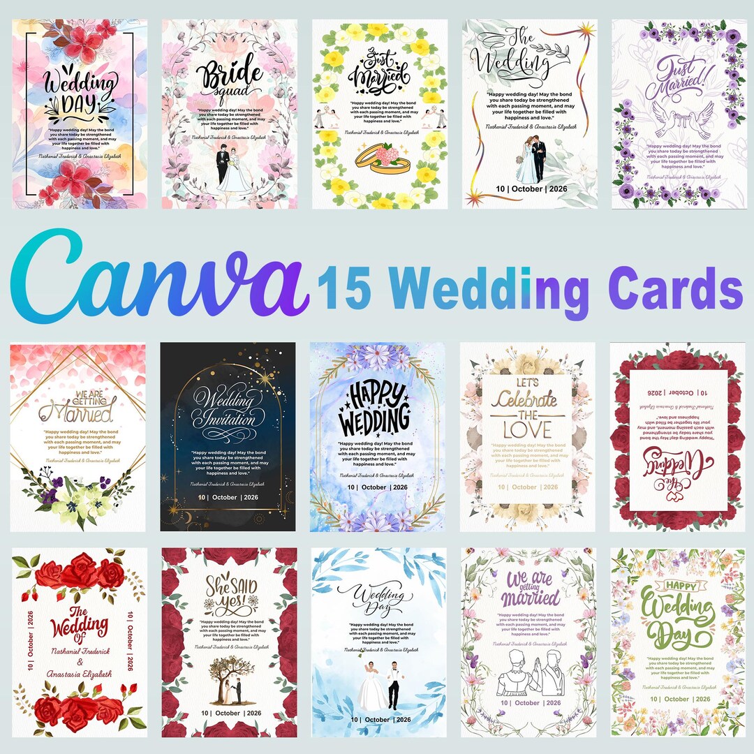 15 Editable Wedding Card Templates, Floral Celestial Stationery ...