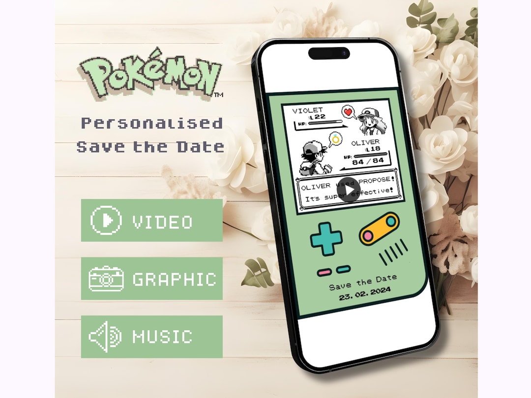 Pokemon Save the Date Video | Personalized Gameboy Graphic (digital) - Etsy