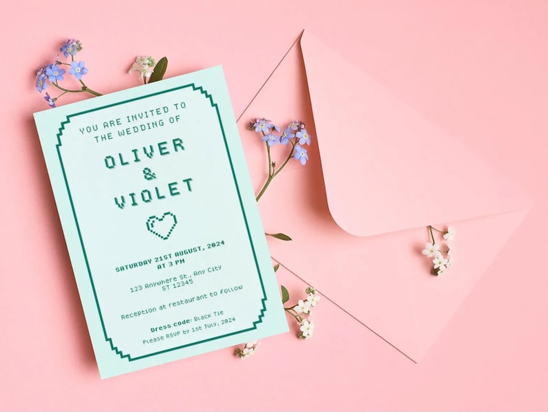 Pixel Wedding Invitation Bundle | Save the Date | RSVP Card | Gamer ...