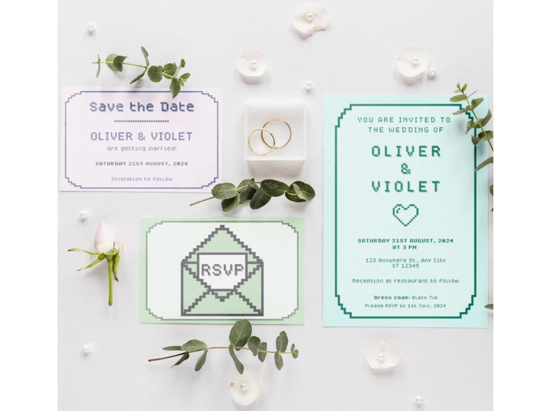 Pixel Art Wedding Invitation Bundle: Gamer Theme (printable Template ...