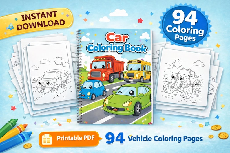 Kids Car Coloring Book PDF | Vehicle Coloring Pages | Printable Cars ...