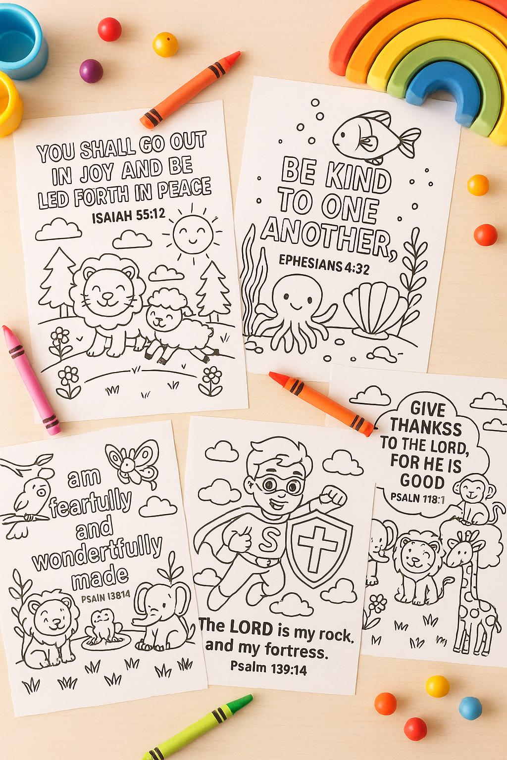 Set of 5 Bible Verse Coloring Pages for Kids – Faith-inspired Designs ...