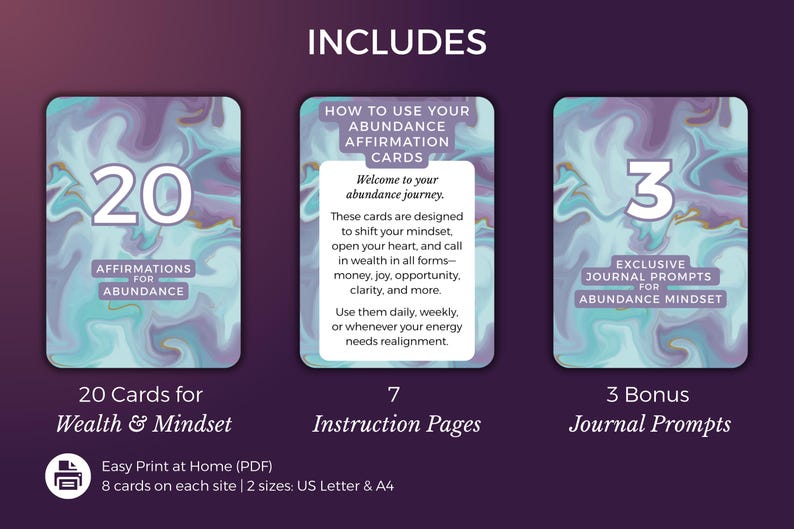 Abundance Affirmation Cards Printable: 20 Wealth Mindset Quotes for Law ...