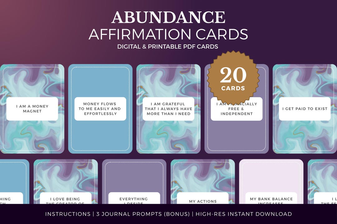 Abundance Affirmation Cards Printable: 20 Wealth Mindset Quotes for Law ...