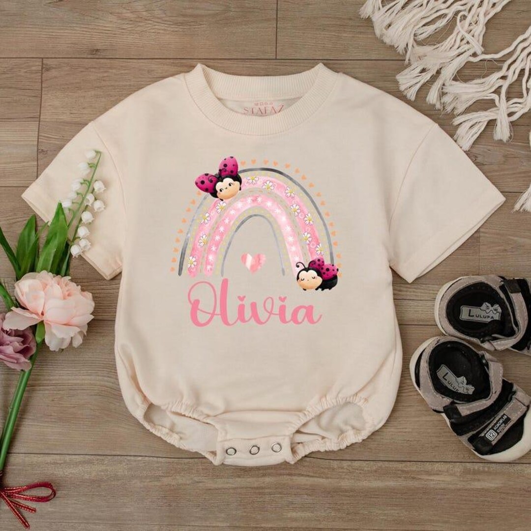 Ladybug Birthday Girl Outfit, Personalized Baby Romper, Custom Name ...