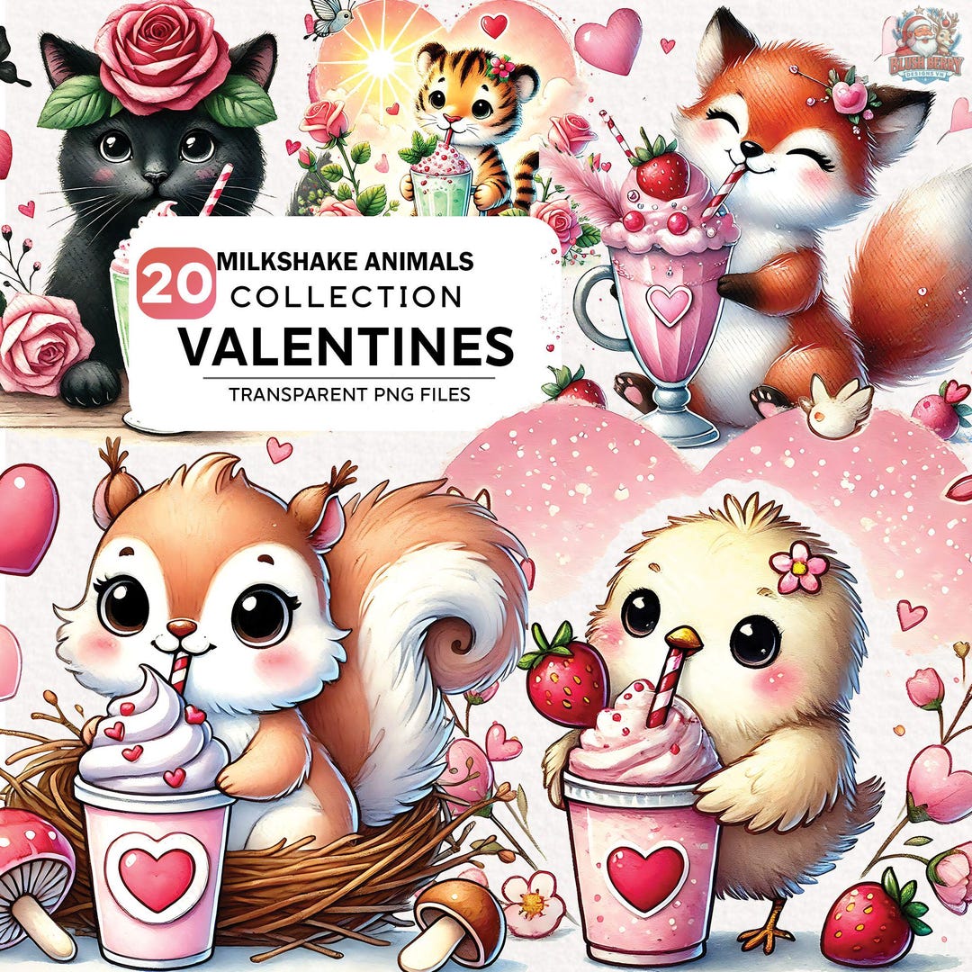 20+ Watercolor Milkshake Animals Clipart Bundle, Lovely Animals Png ...