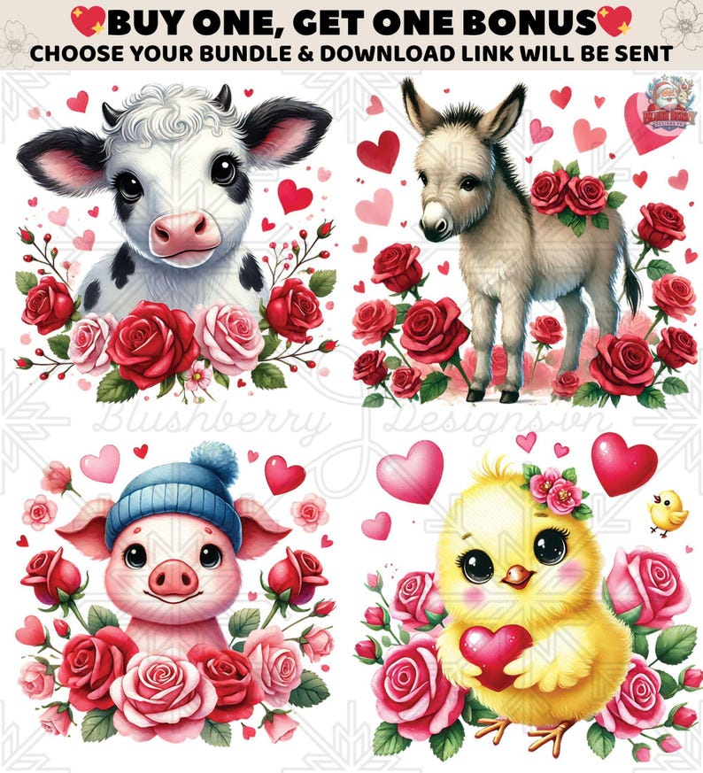 20+ Watercolor Animal Clipart Bundle, Valentine Animal Png, Farm ...