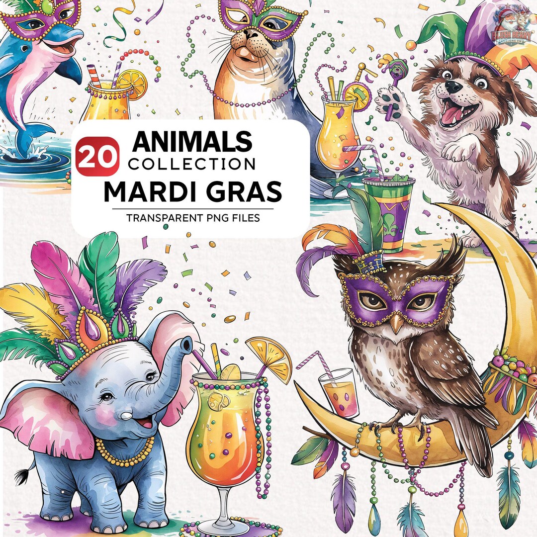 20+ Cute Mardi Gras Clipart Bundle, Cute Animals Png, Mardi Gras ...