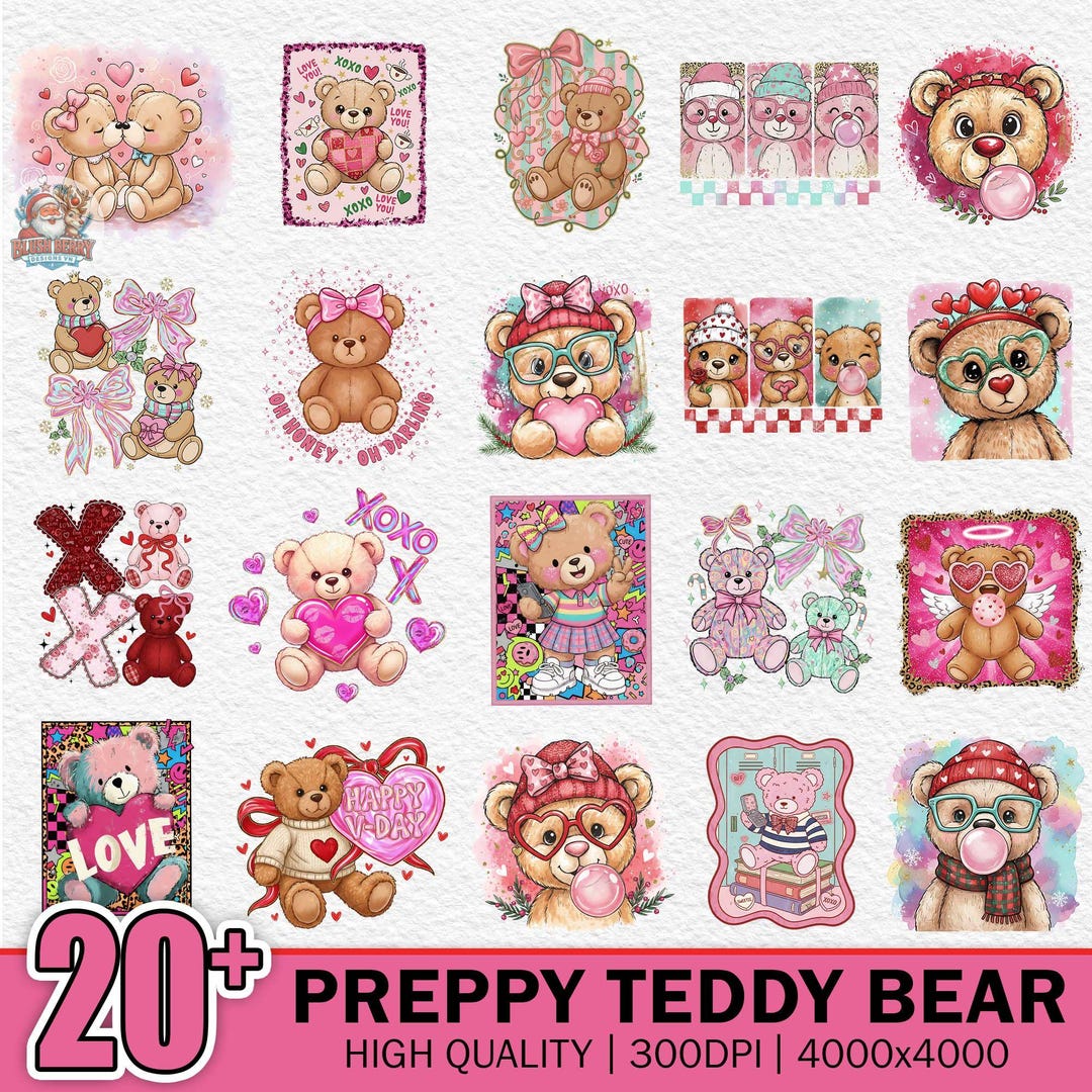 20+ Preppy Teddy Bear Png Bundle, Valentines Day Png, Coquette ...