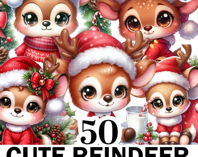 Funny Reindeer PNG Clip Art, 12x Christmas Reindeer PNG Clipart Set ...