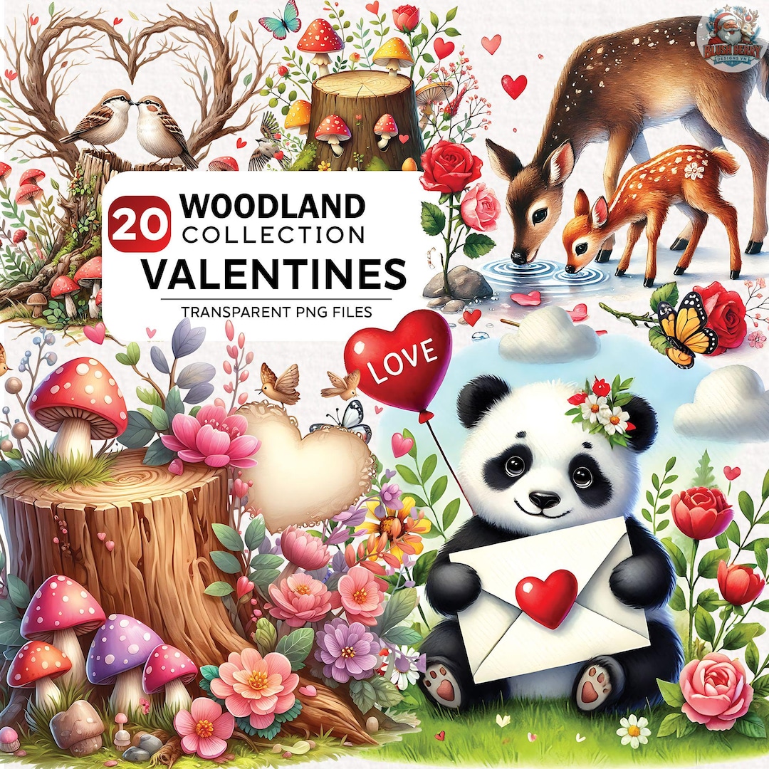 20+ Watercolor Woodland Clipart Bundle, Valentine Animal Png, Cute ...
